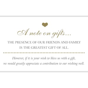 A Note on Gifts Card W/ Request for Honeymoon Fund Cash / - Etsy