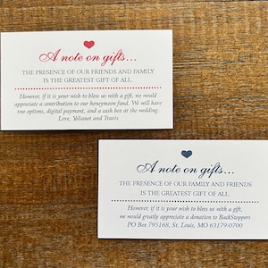 A Note on Gifts Card W/ Request for Honeymoon Fund Cash / - Etsy