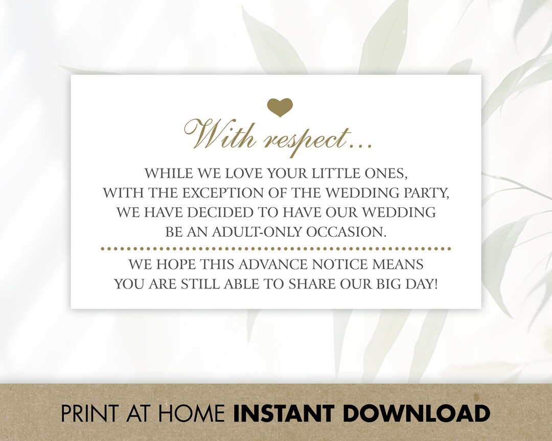 Printable Adults Only Wedding Invitation Insert Card / No Kids Allowed ...