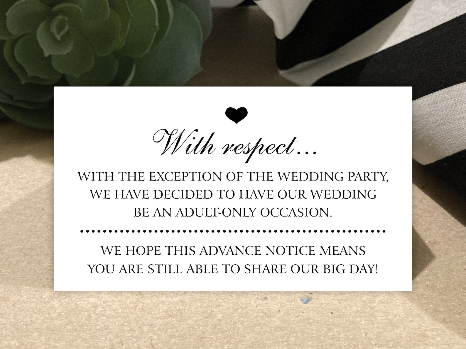 No Kids Allowed Except Wedding Party / Adult Only Wedding Invitation ...