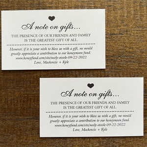 A Note on Gifts Card W/ Request for Honeymoon Fund Cash / - Etsy
