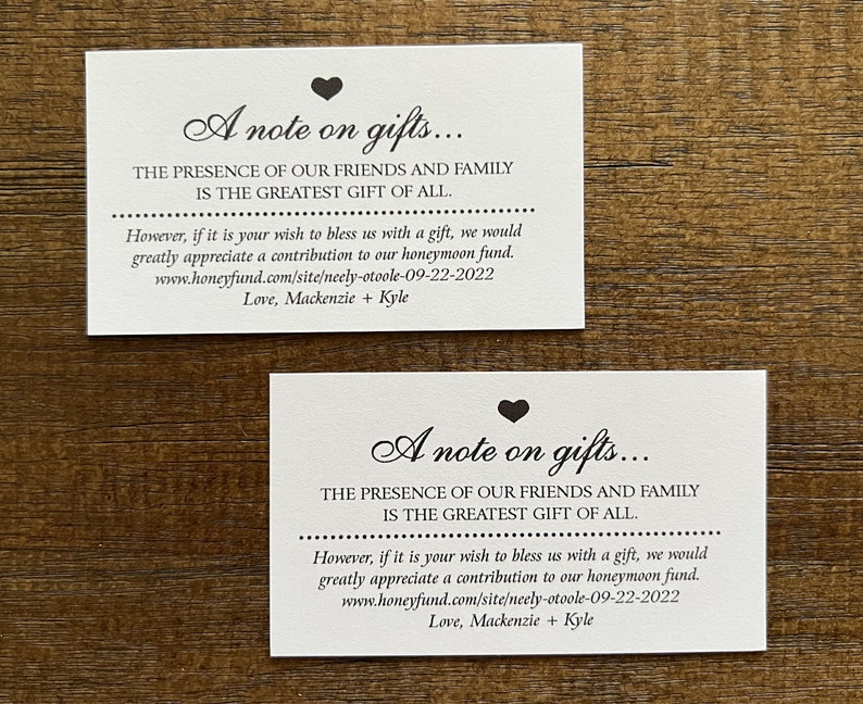A Note on Gifts Card W/ Request for Honeymoon Fund Cash / - Etsy