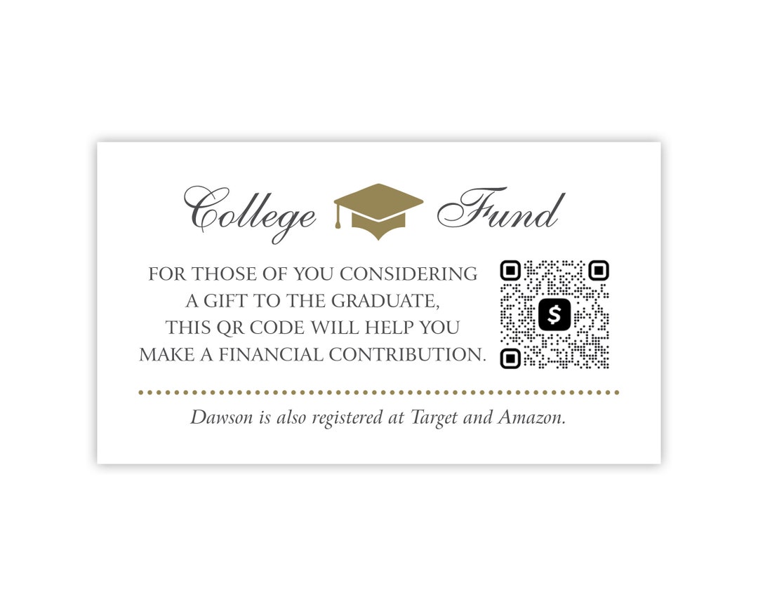 College Fund QR Code Card for High School Graduation Announcement ...