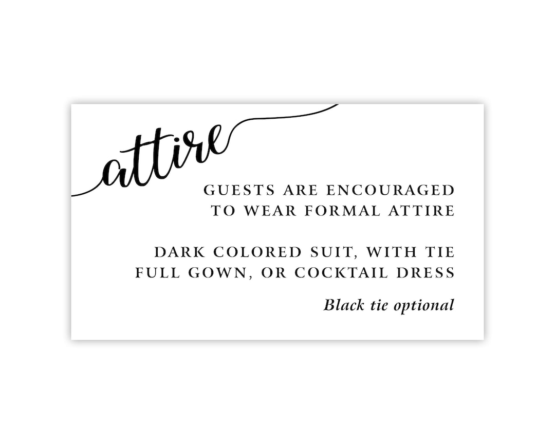 Wedding Attire Card | Wedding Dress Code Card | What to Wear to Wedding ...