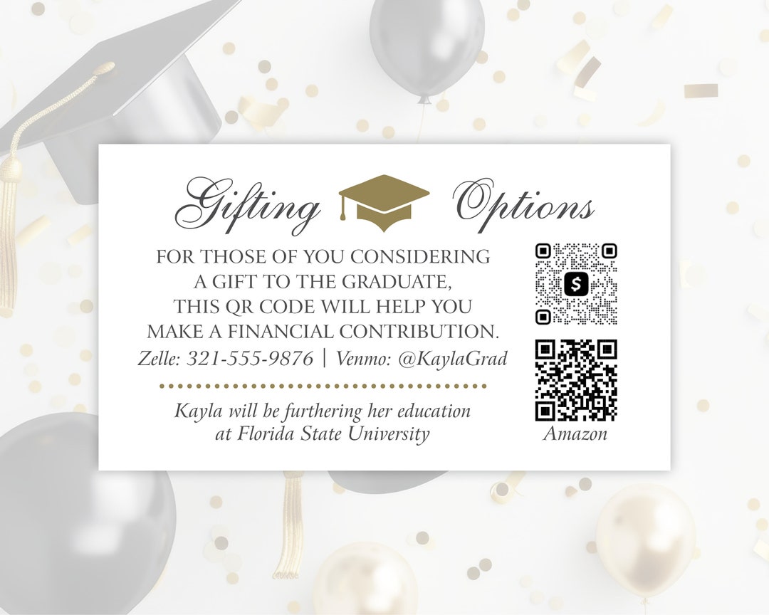 Gifting Options for Graduation With Venmo or Cash App QR Code, Custom ...