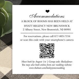 Hotel Accommodations Card With QR Code for Wedding Invitation or Save ...