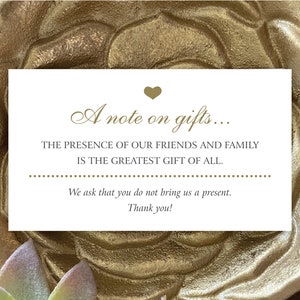 No Gifts Please, A Note on Gifts Card, Printed Invitation Insert ...