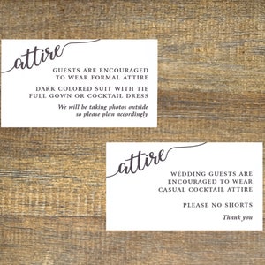 Wedding Attire Card | Wedding Dress Code Card | What to Wear to Wedding ...