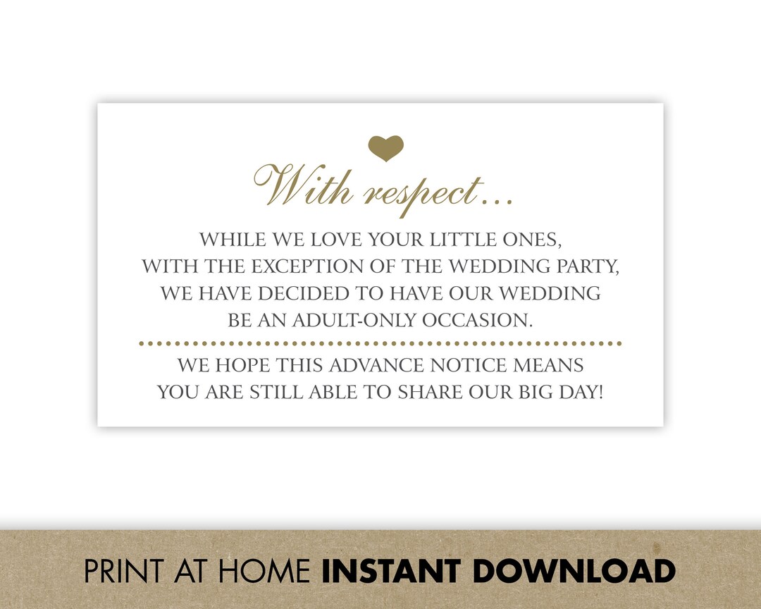 Printable Adults Only Wedding Invitation Insert Card / No Kids Allowed ...