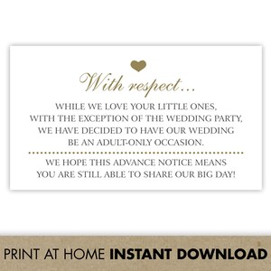 Printable Adults Only Wedding Invitation Insert Card / No Kids Allowed ...