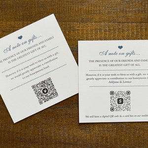 A Note on Gifts Card W/ Venmo QR Code | Request for Honeymoon Fund Cash ...