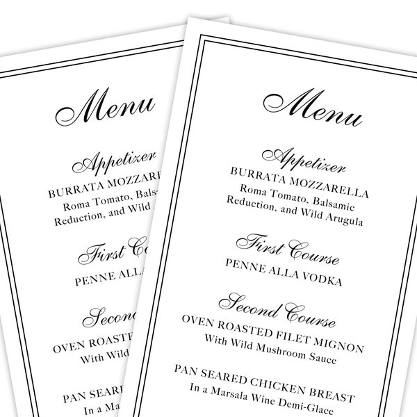 Custom Printed Menu - Etsy