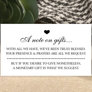 Request for Cash / Money Instead of Gifts | Monetary Gifts Card | A ...