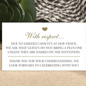 No Plus Ones at Wedding Invitation Insert Card | No Plus Ones Allowed ...