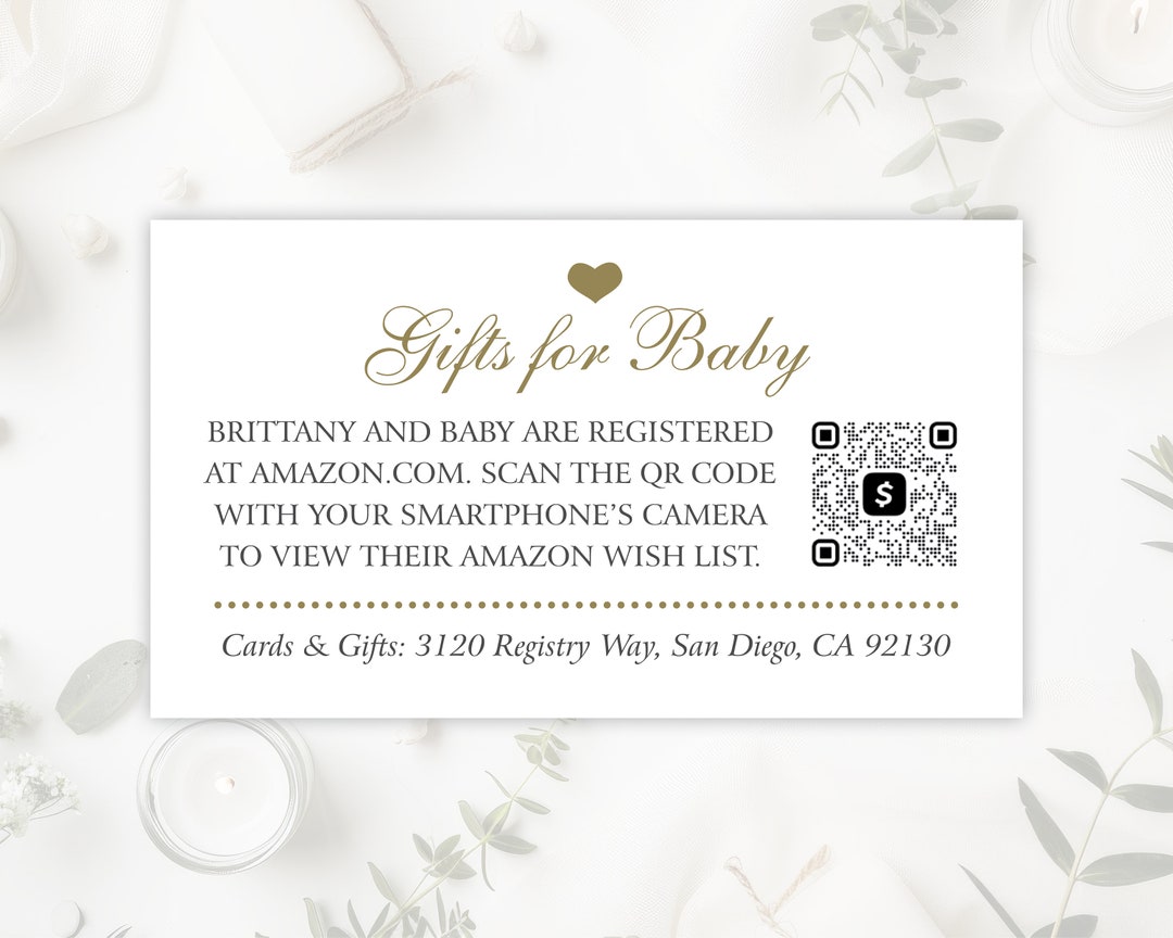 Baby Shower Gift Registry Cards With QR Code for Amazon Wish List ...
