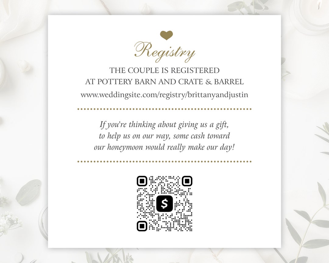 Printed Registry Cards With QR Code for Wedding Gift Registry Website ...