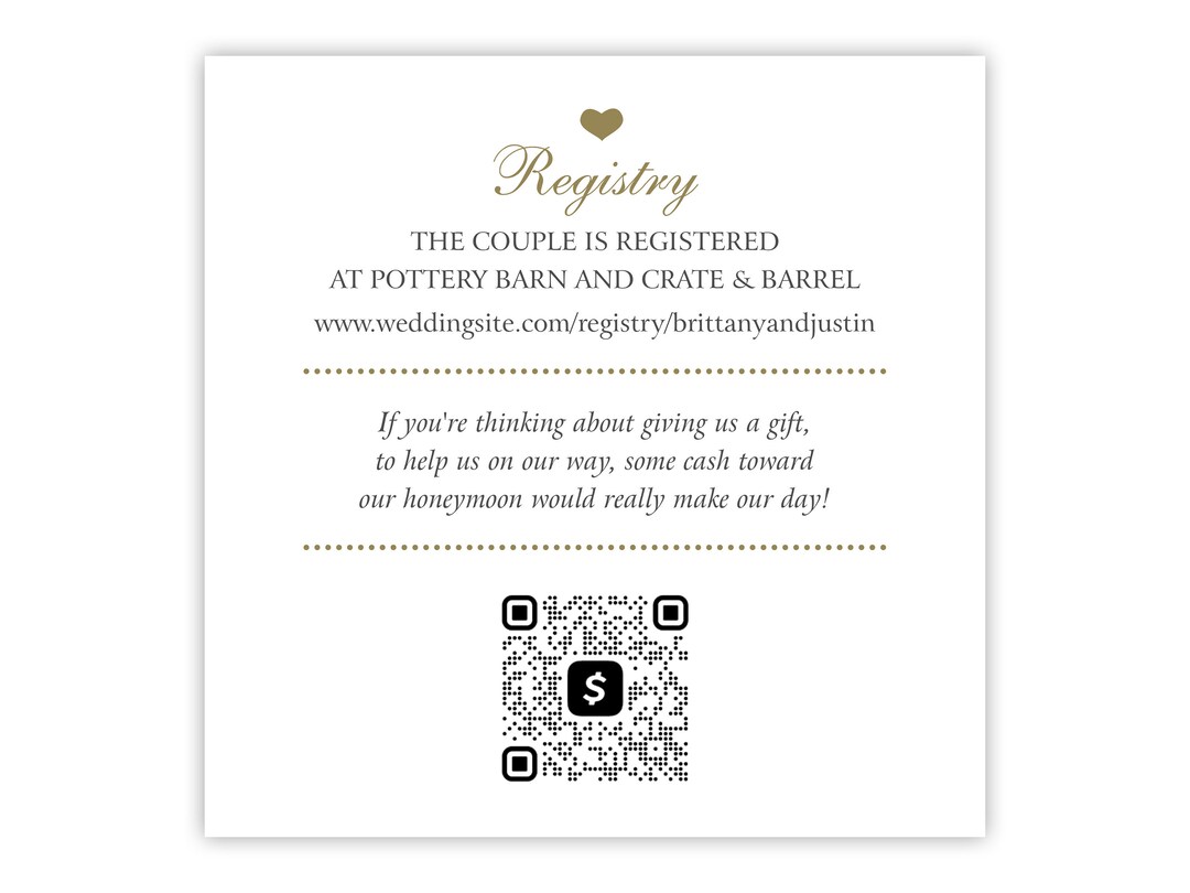 Printed Registry Cards With QR Code for Wedding Gift Registry Website ...