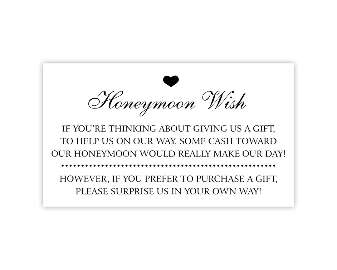 Printed Honeymoon Wish Card / Honeymoon Fund Insert for Wedding ...