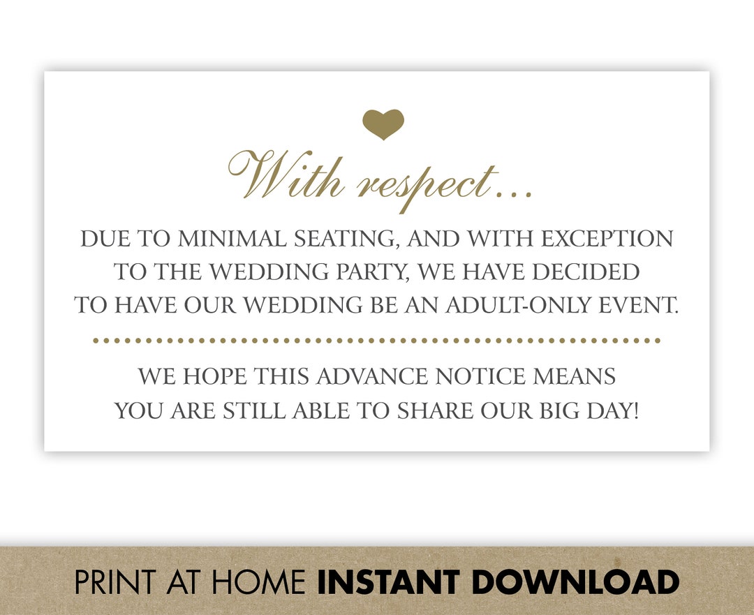 Printable Adults Only Wedding Invitation Insert Card / No Kids - Etsy