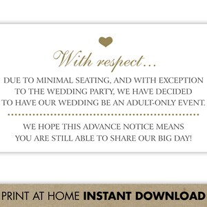 Printable Adults Only Wedding Invitation Insert Card / No Kids | Etsy