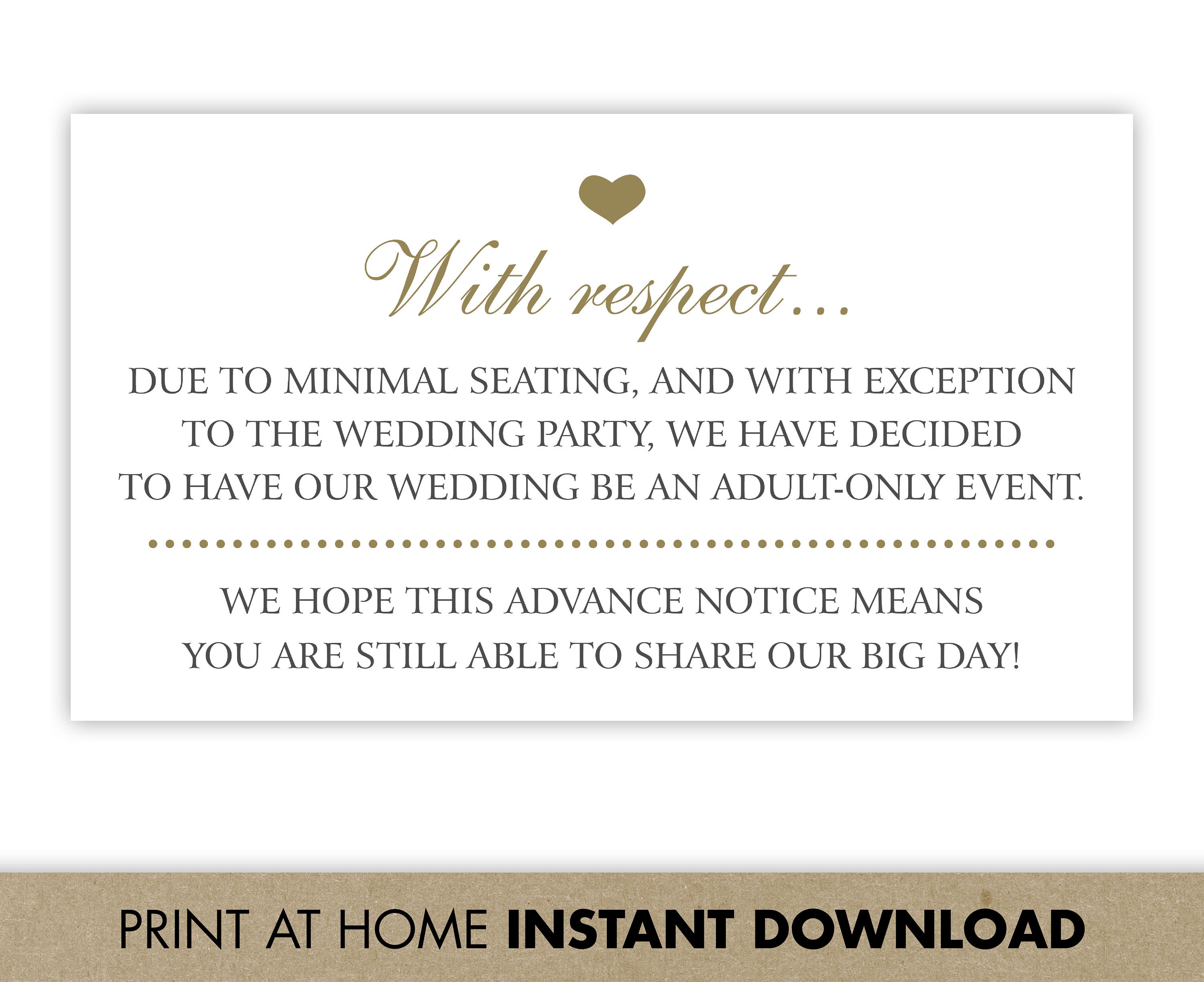 Printable Adults Only Wedding Invitation Insert Card / No Kids - Etsy ...