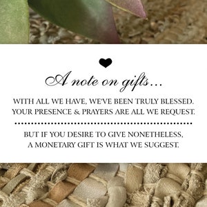 Request for Cash / Money Instead of Gifts | Monetary Gifts Card | A ...