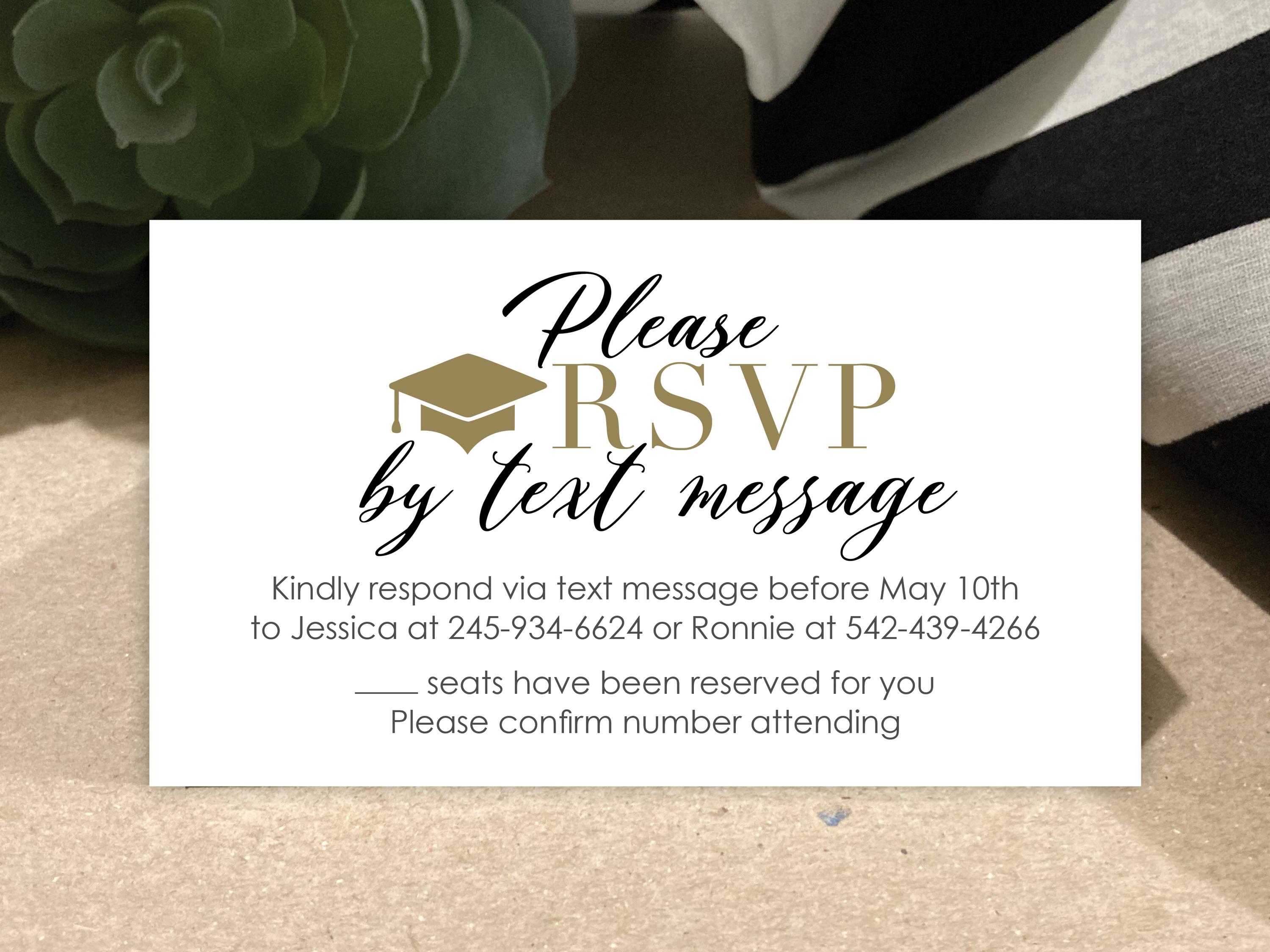 Graduation RSVP Cards | Response Cards for Grad Party | Reply by Text ...