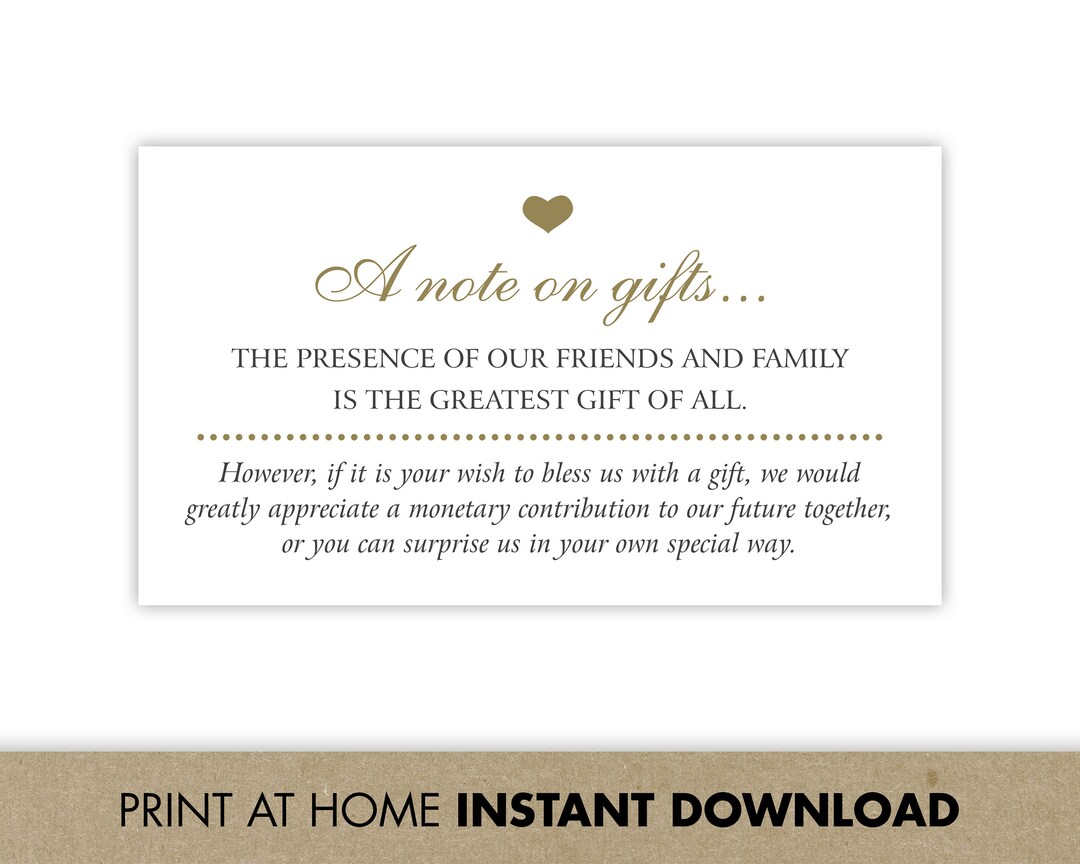 Printable Request for Cash Money Instead of Gifts at Wedding, Monetary ...