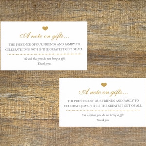 No Gifts Please | A Note on Gifts Card | Invitation Insert / Enclosure ...