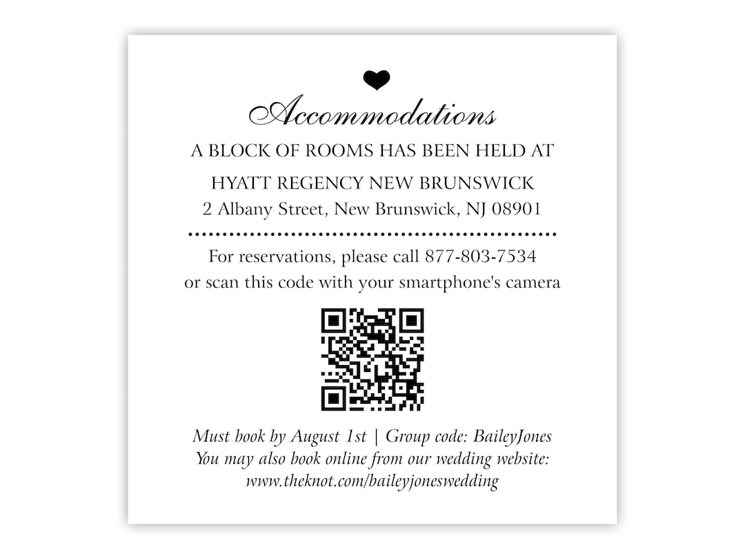 Wedding Hotel Information Card With QR Code | Accommodations | Room ...
