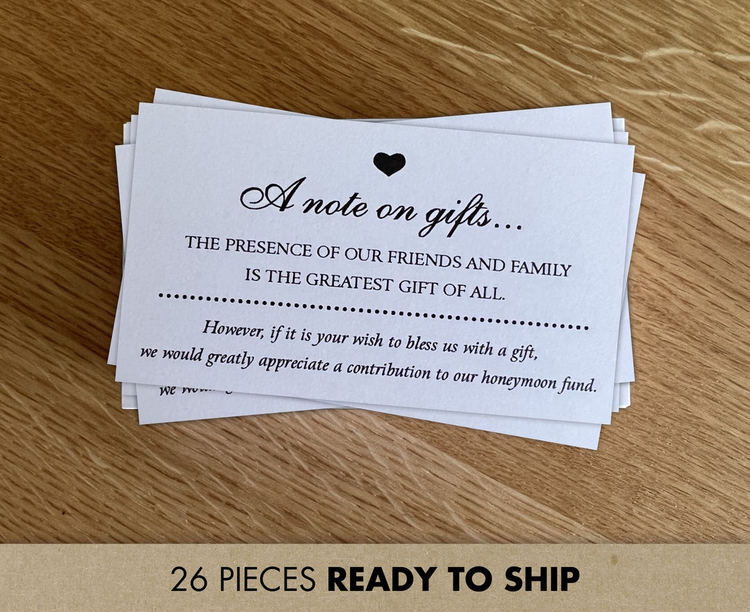 A Note on Gifts / Honeymoon Fund Cards for Wedding Invitations ...