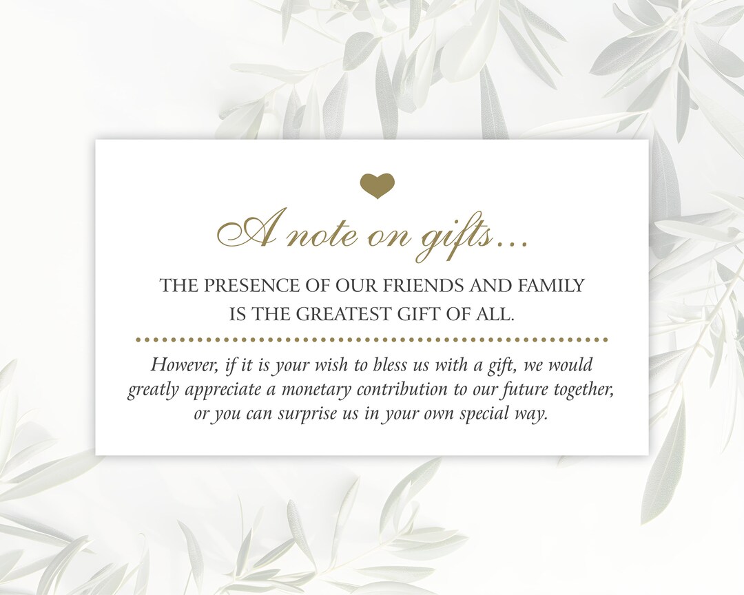 Request for Cash Money Instead of Gifts at Wedding, Monetary Gifts Card ...