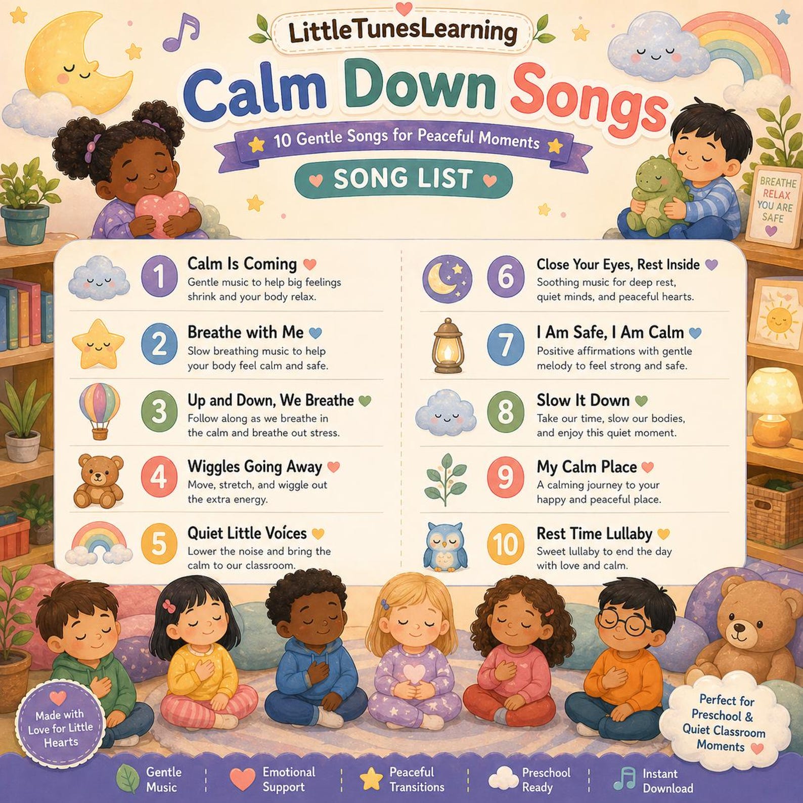 Preschool Calm Corner Music, Emotional Regulation Songs for Kids, Quiet ...