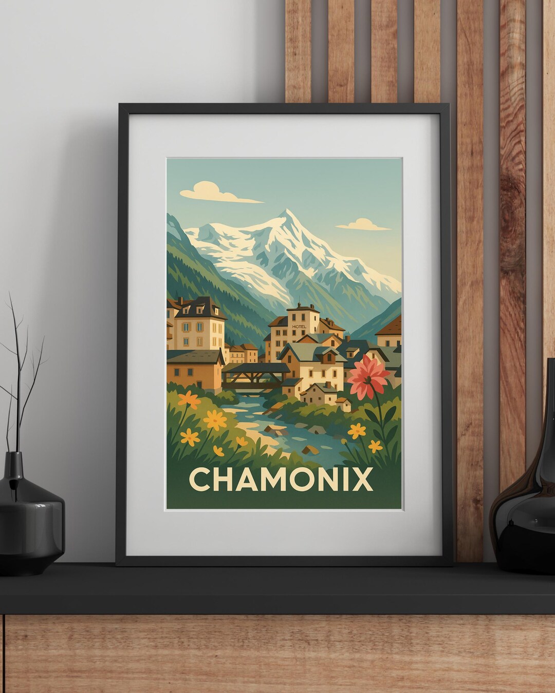 Vintage Chamonix Poster – Retro Mont Blanc Illustration – Decorative ...
