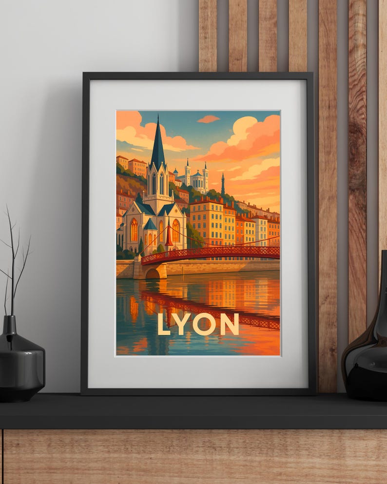 Vintage Lyon Poster – Retro Illustration of Lyon – Decorative Travel ...