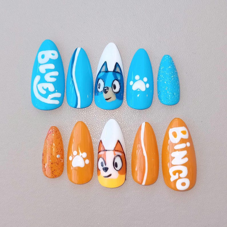 Bluey and Bingo Themed Nails - Etsy