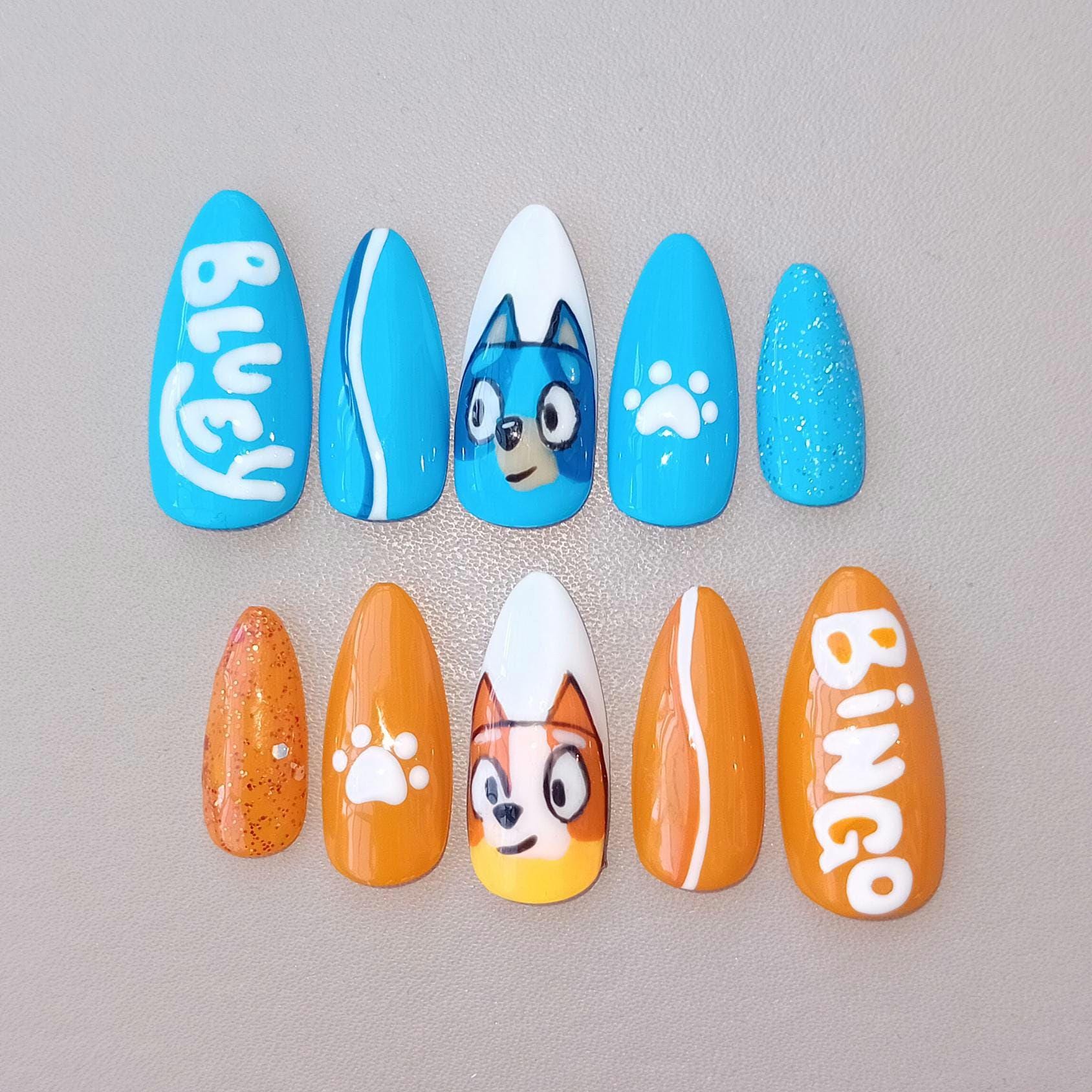 Bluey and Bingo Themed Nails - Etsy