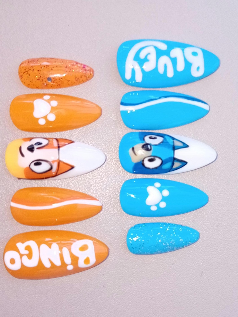 Bluey and Bingo Themed Nails - Etsy