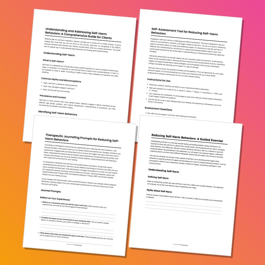 Reducing Self-harm Behaviors - 4 Document Bundle - Etsy