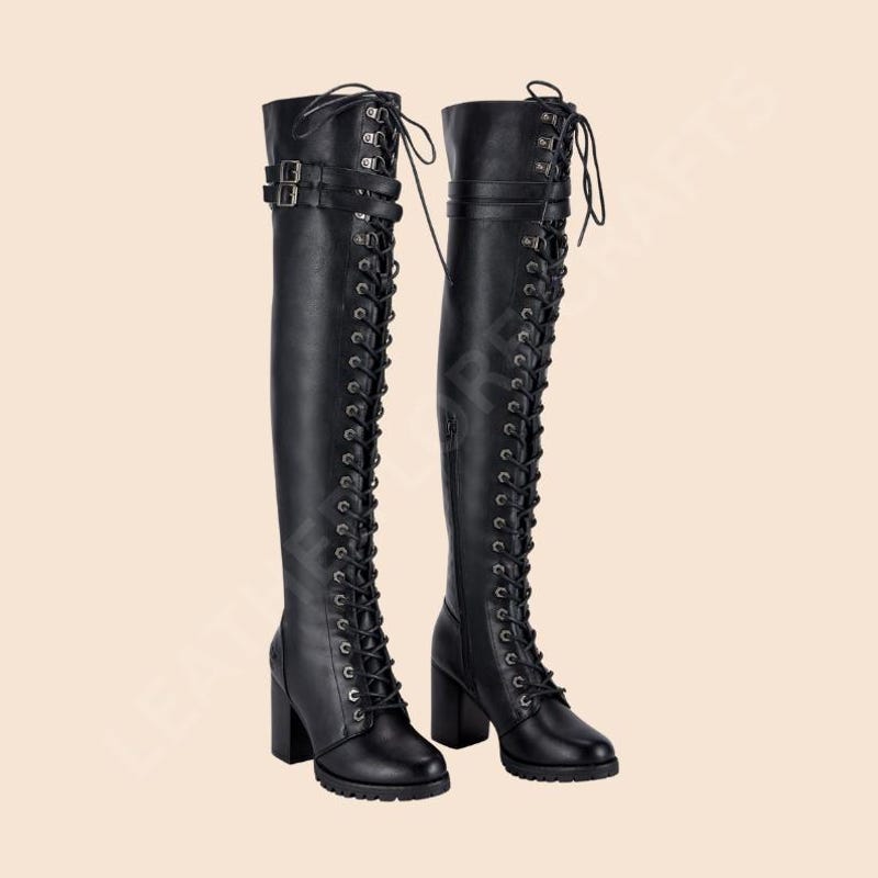 Leather Over the Knee Platform Boots for Women - Etsy