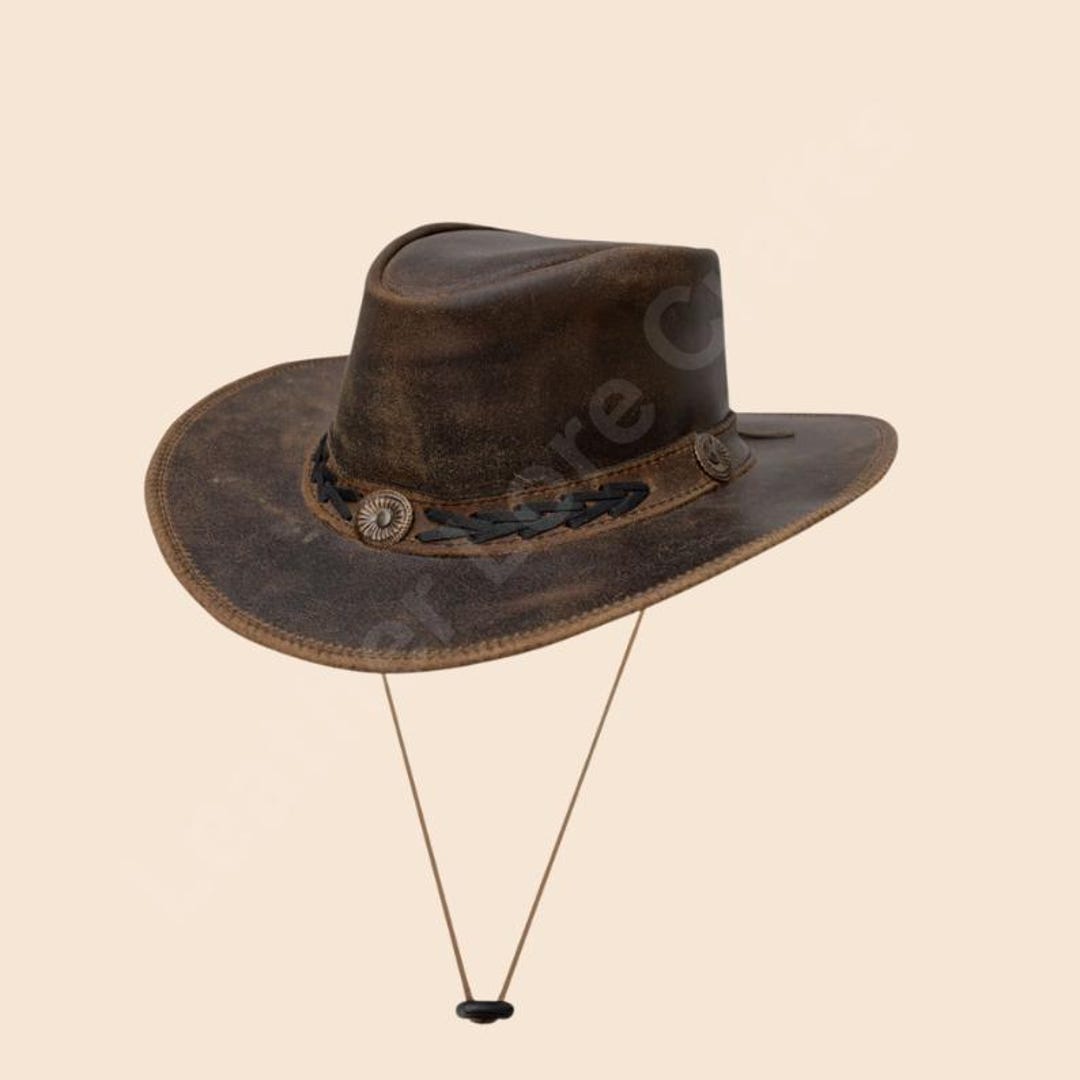 Men's Brown Leather Western Cowboy Hat for Halloween Deadman - Etsy