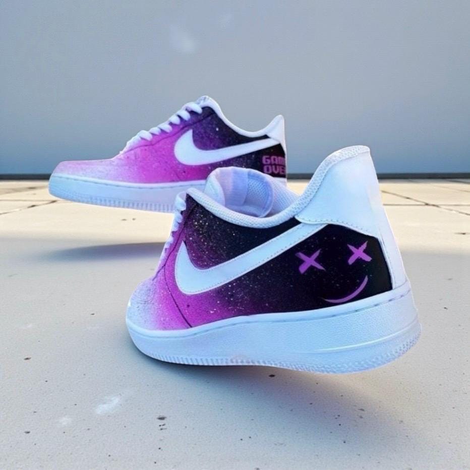 Gaming Inspired Custom AF1 Shoes | Hand-painted “game Over” Ombre ...