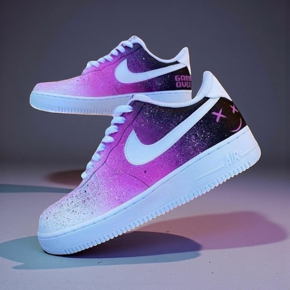 Gaming Inspired Custom AF1 Shoes | Hand-painted “game Over” Ombre ...