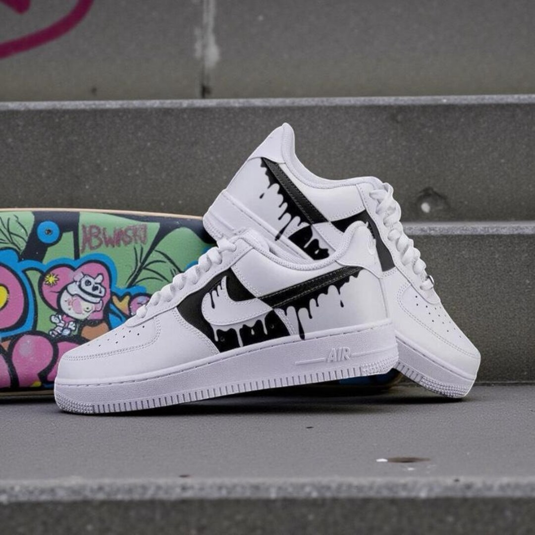 Custom Drippy AF1 Sneakers — Black & White Drip Splatter Shoes | Hand ...