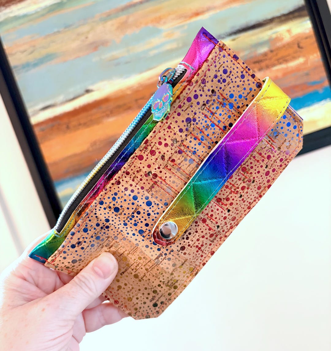 Hand-made Slim Purse Pal Card Wallet | Vinyl Cork | Rainbow Neutrals ...