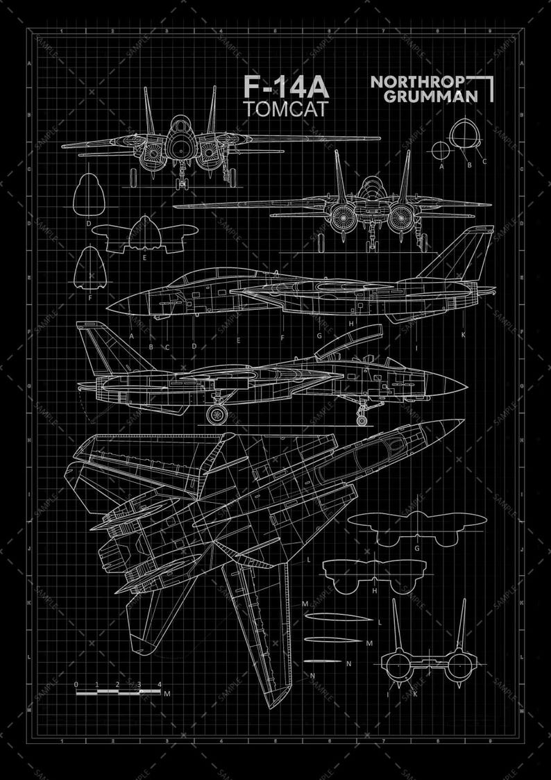 F-14 Tomcat Blueprint: Laser Engraved Black Aluminum Aviation Art - Etsy