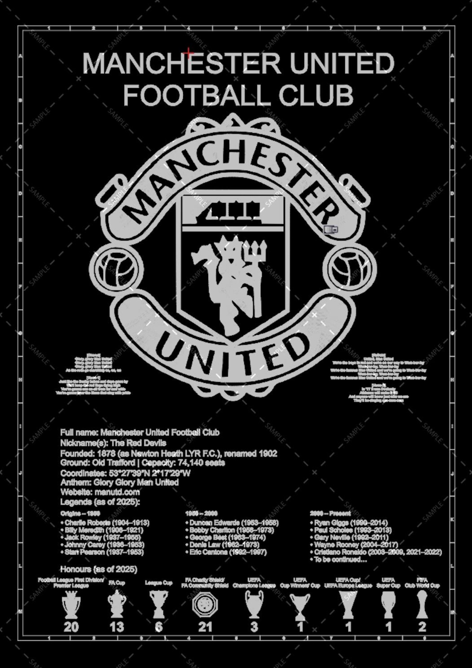 Manchester United – Laser Engraved on Black Anodized Aluminum ...