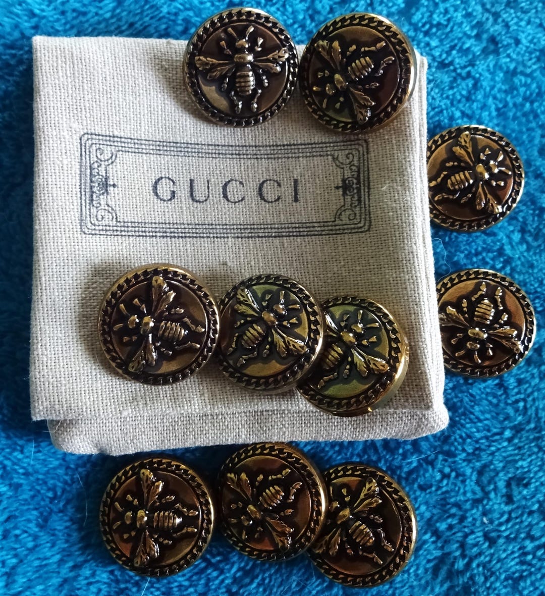 Copper Gold Metal Gucci Bee Buttons 85407 W/gucci Pouch 10 Buttons VG ...