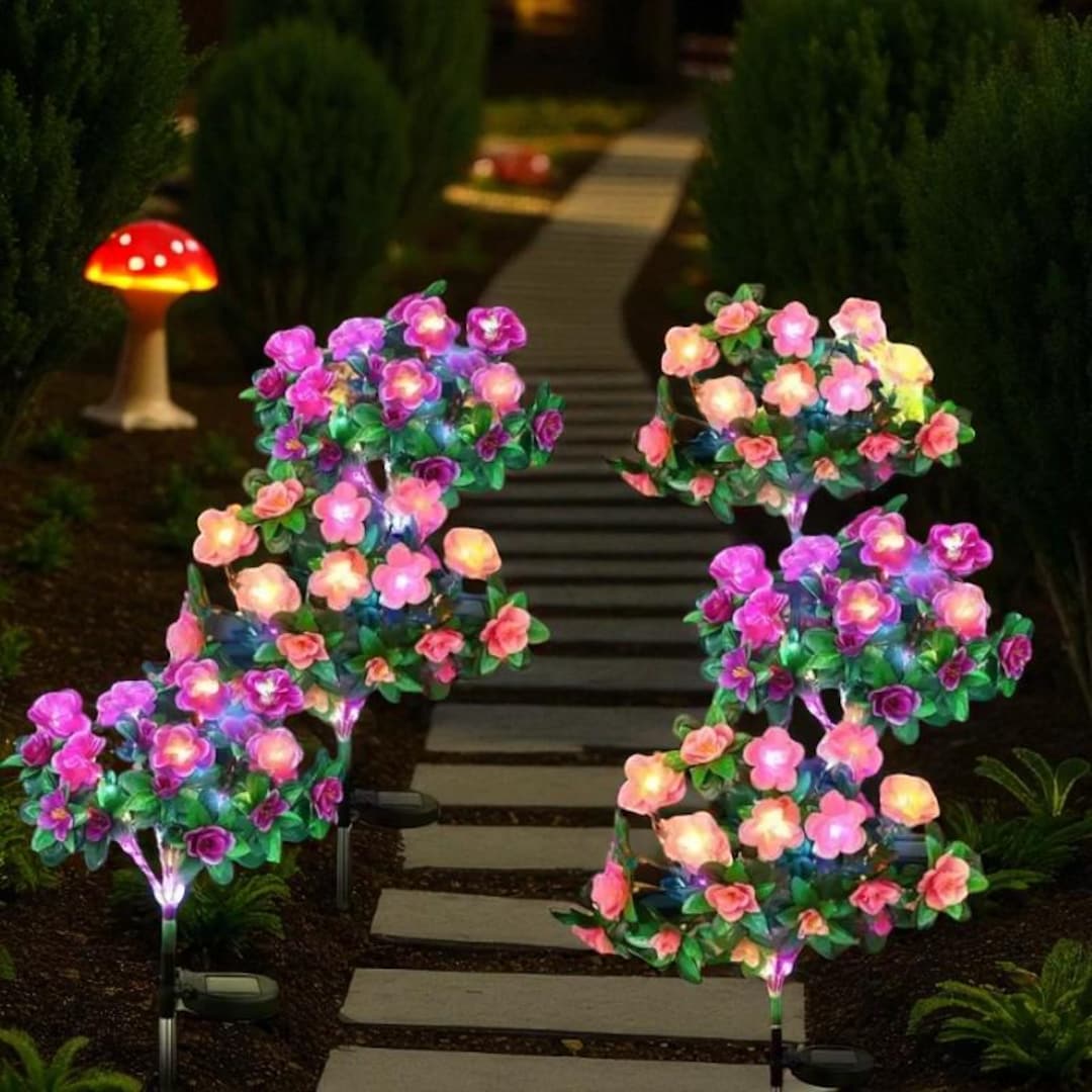 Solar Azalea Flower Lights Outdoor Waterproof LED Lamp, Garden Lawn ...