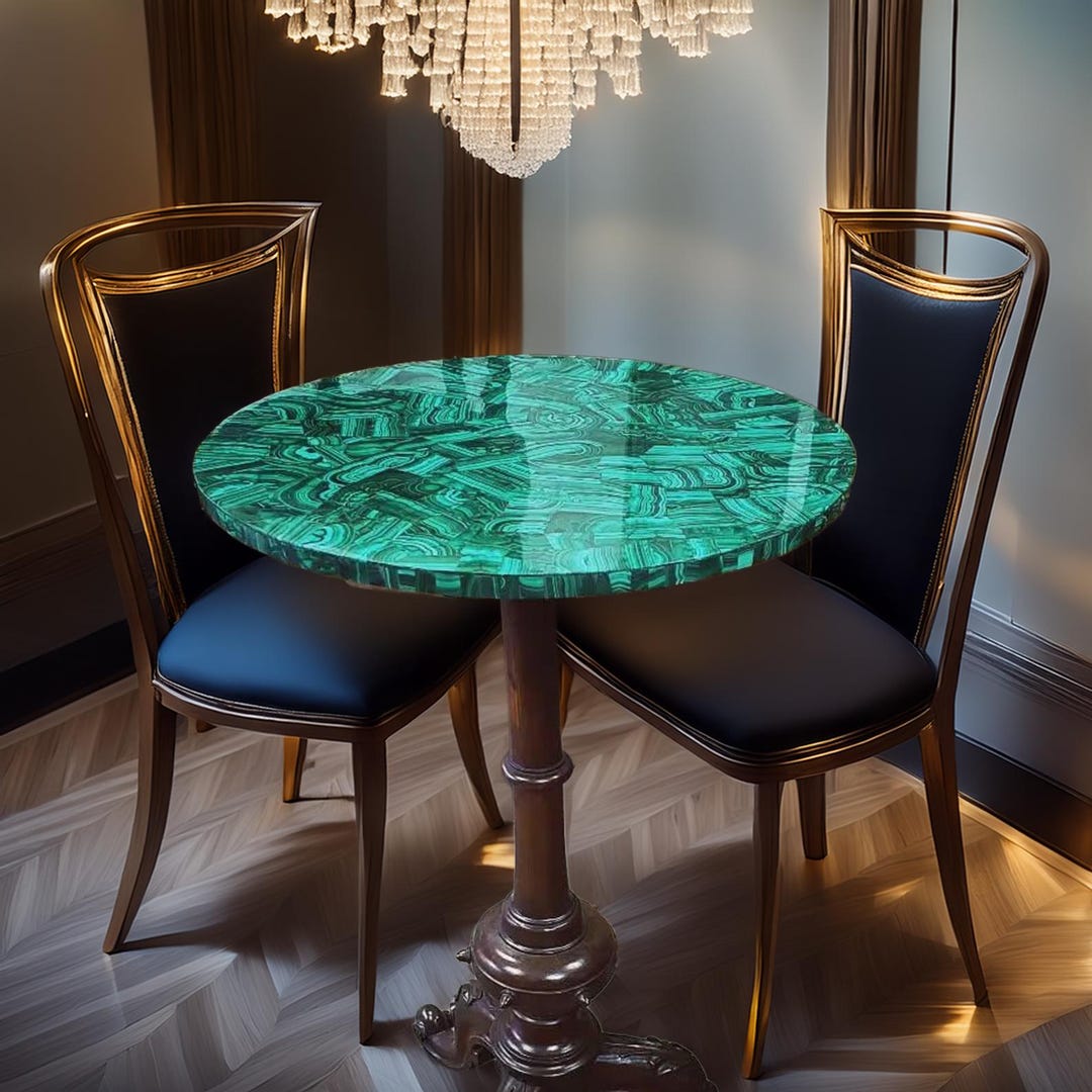 Handmade Malachite Round Table Top – Pietra Dura Inlay Art, Custom ...